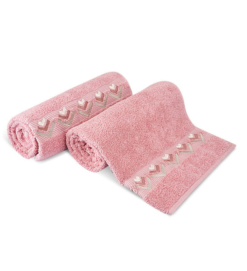 Buy Peach Cotton Patterned 500 GSM Towel Set 8 Pieces by Lush & Beyond ...