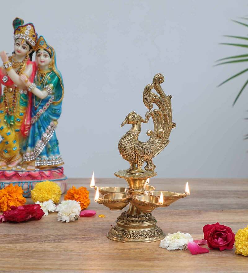 Buy Peacock Pooja Lamp By Rhapsodically Made Online - Diyas - Diyas ...