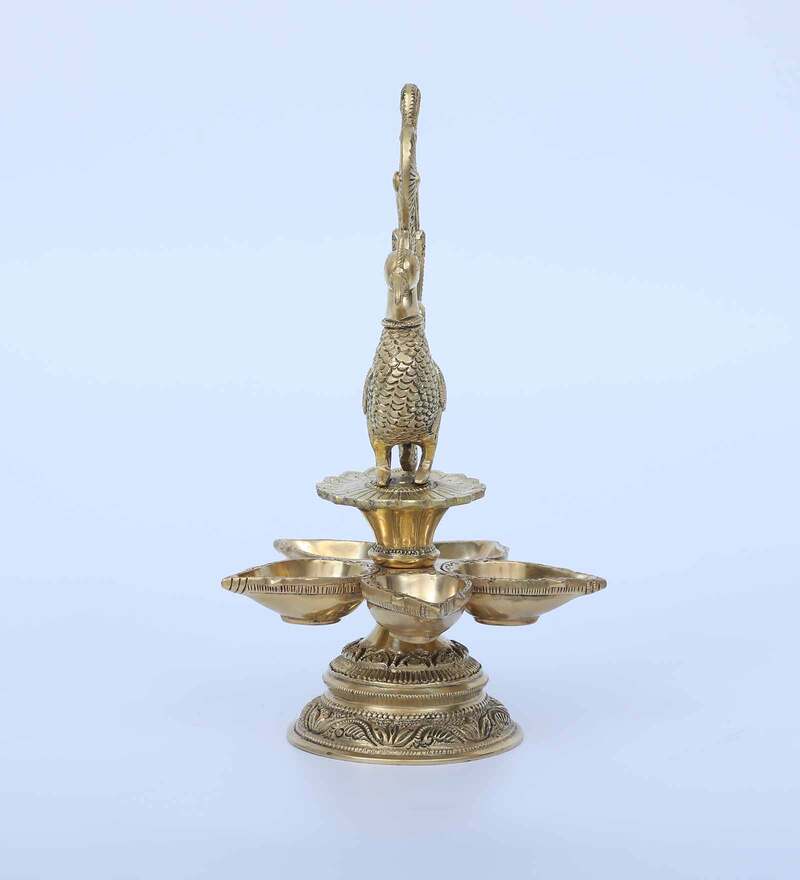 Buy Peacock Pooja Lamp By Rhapsodically Made Online - Diyas - Diyas ...