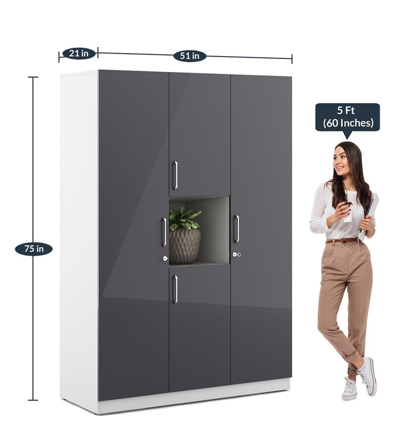 Buy Pearl 3 Door Wardrobe in Grey & Frosty White Finish by A GLOBIA ...