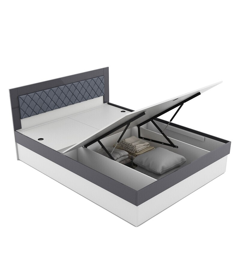 Buy Pearl King Size Bed in Grey & White Glossy Finish with Hydraulic ...