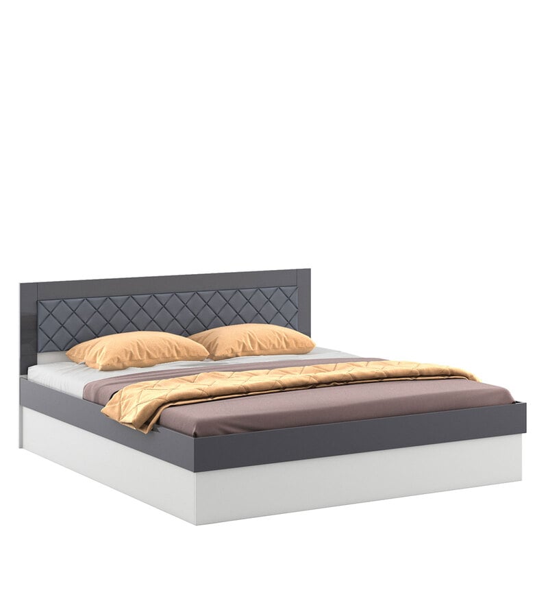 Buy Pearl Queen Size Bed in Grey & White Glossy Finish with Hydraulic ...