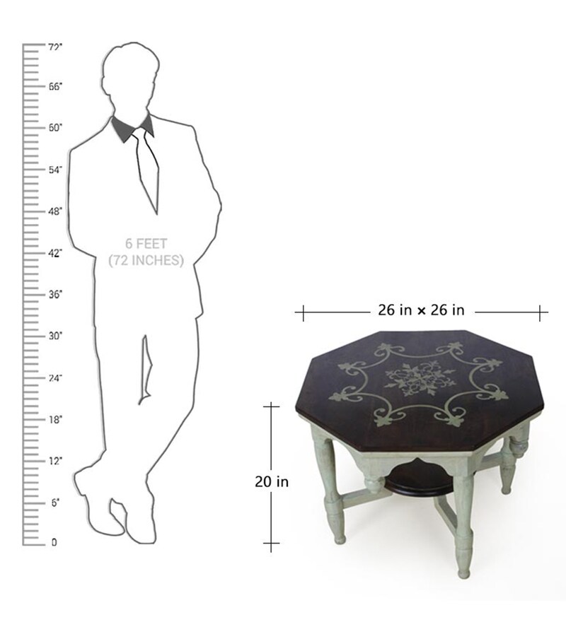 Buy Persian Hand Painted Coffee Table in Walnut & Green Wash Finish by ...