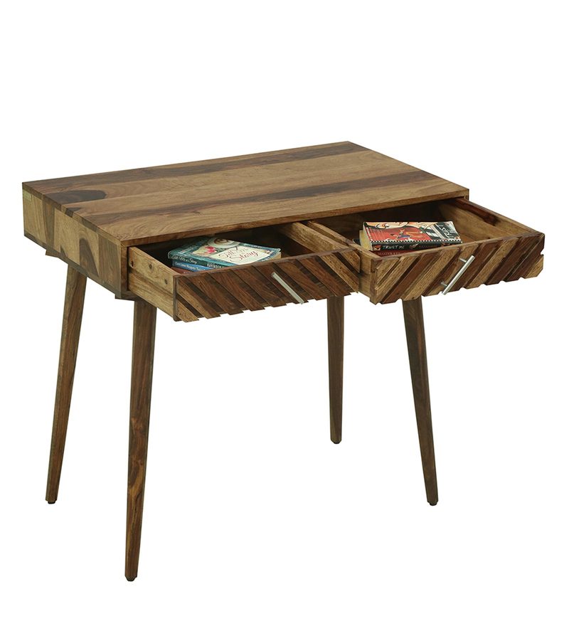 Buy Ritz Solid Wood Study Table in Rustic Teak Finish By Woodsworth Online - Mid-Century Modern ...