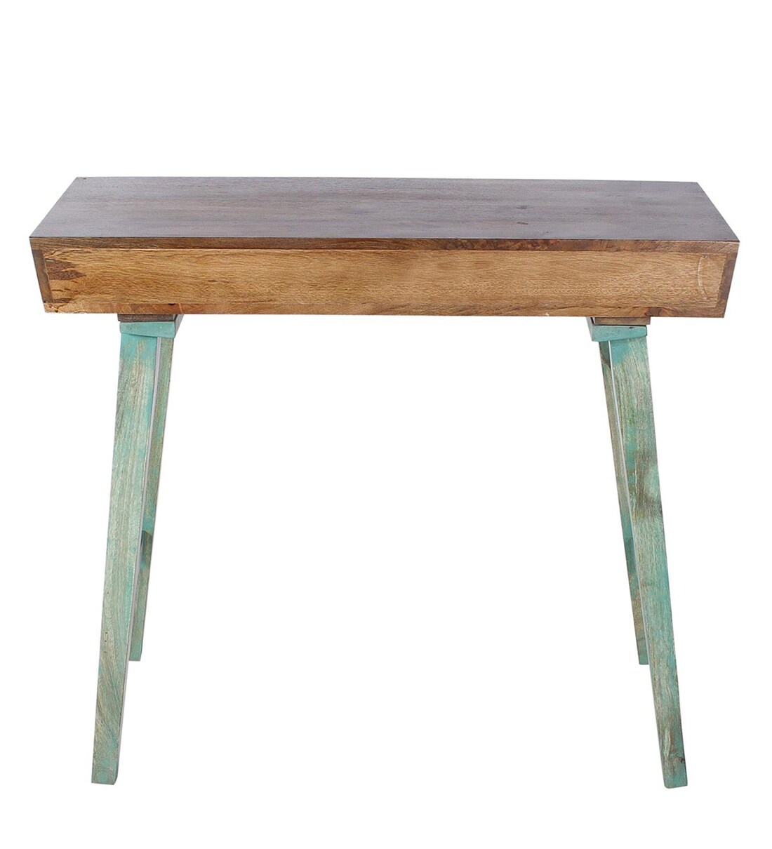 Buy Philibert Solid Wood Writing Table in Teak & Vintage Green Finish ...