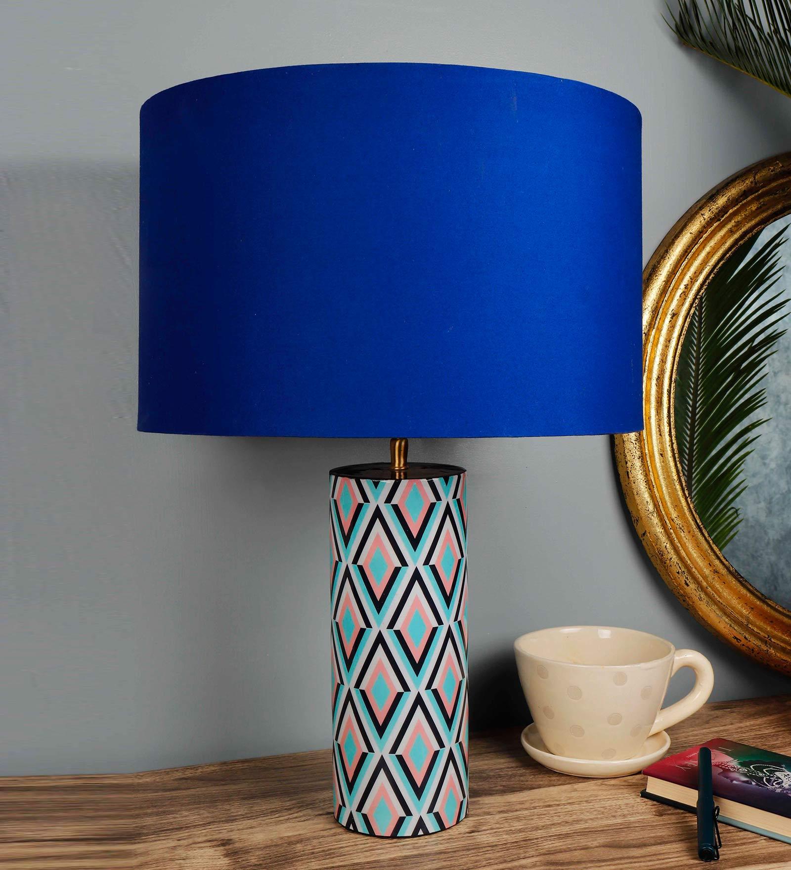 Buy Phantom Blue Fabric Shade Table Lamp with Multi-Color Base at 37% ...