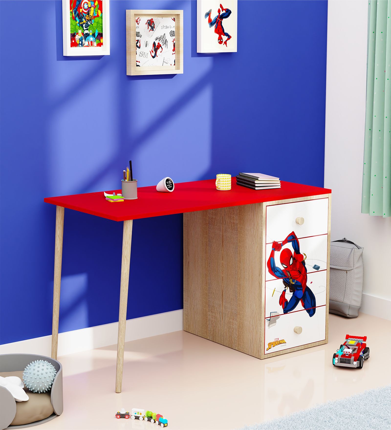 Buy Philosopher Spiderman Study Table In Red Colour With Drawers at 30% ...