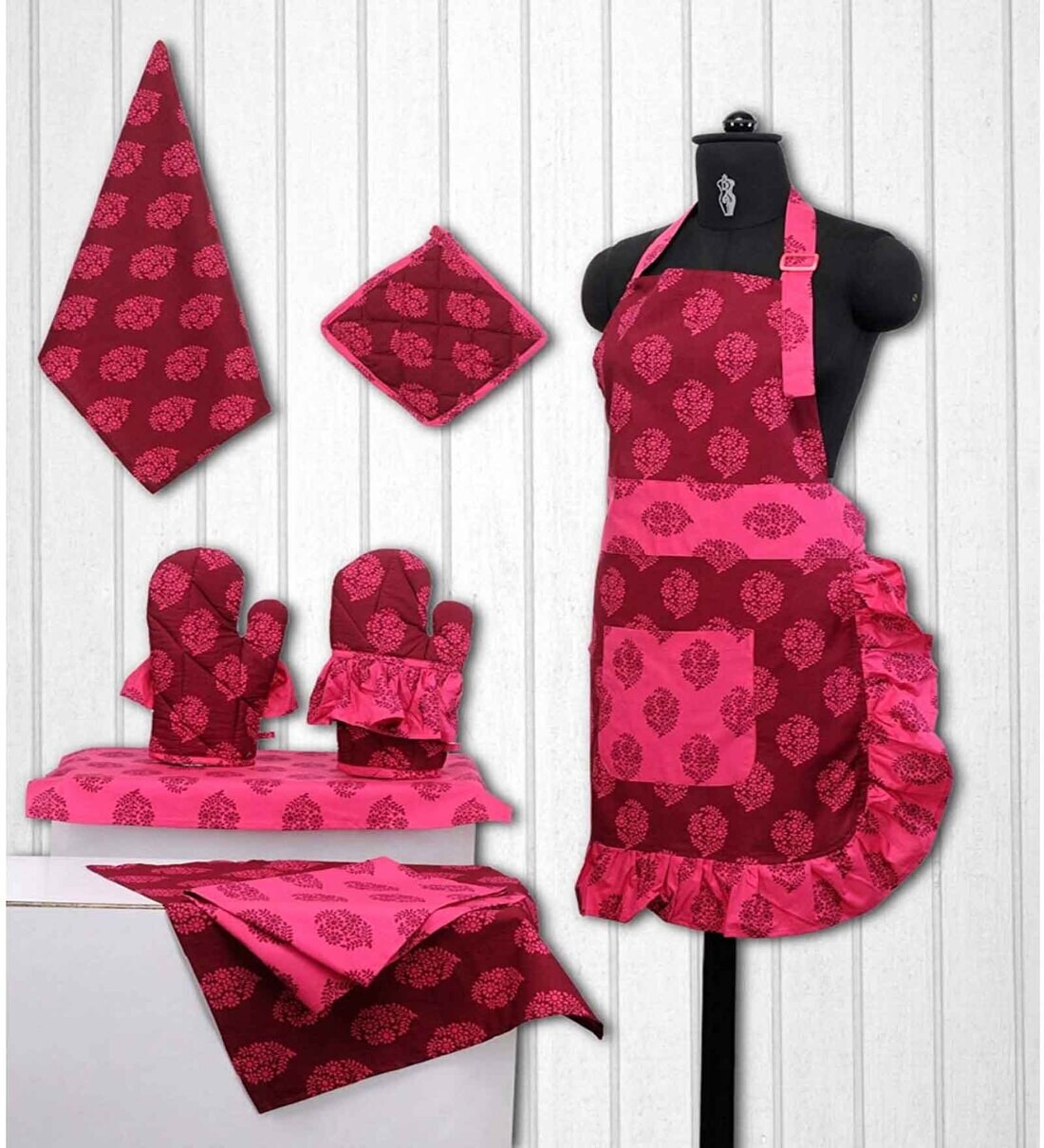 Buy Indian Motif Pink Cotton (Set of 8) Kitchen Linen Set at 35% OFF by ...