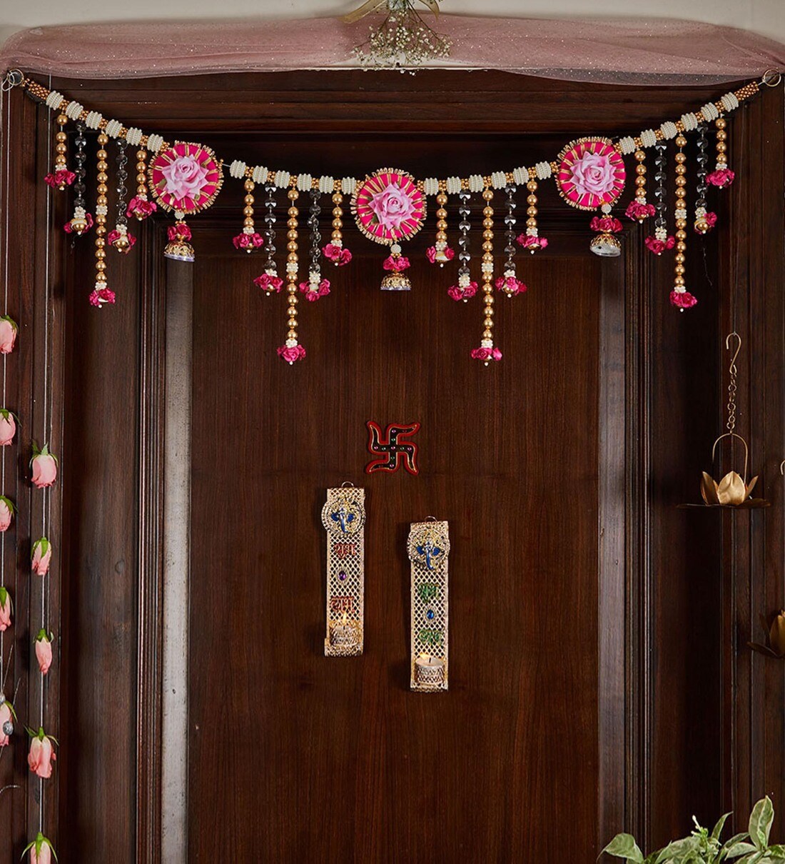 Buy Pink Beautiful Pink And White Traditional Toran By Swastik Pooja at ...