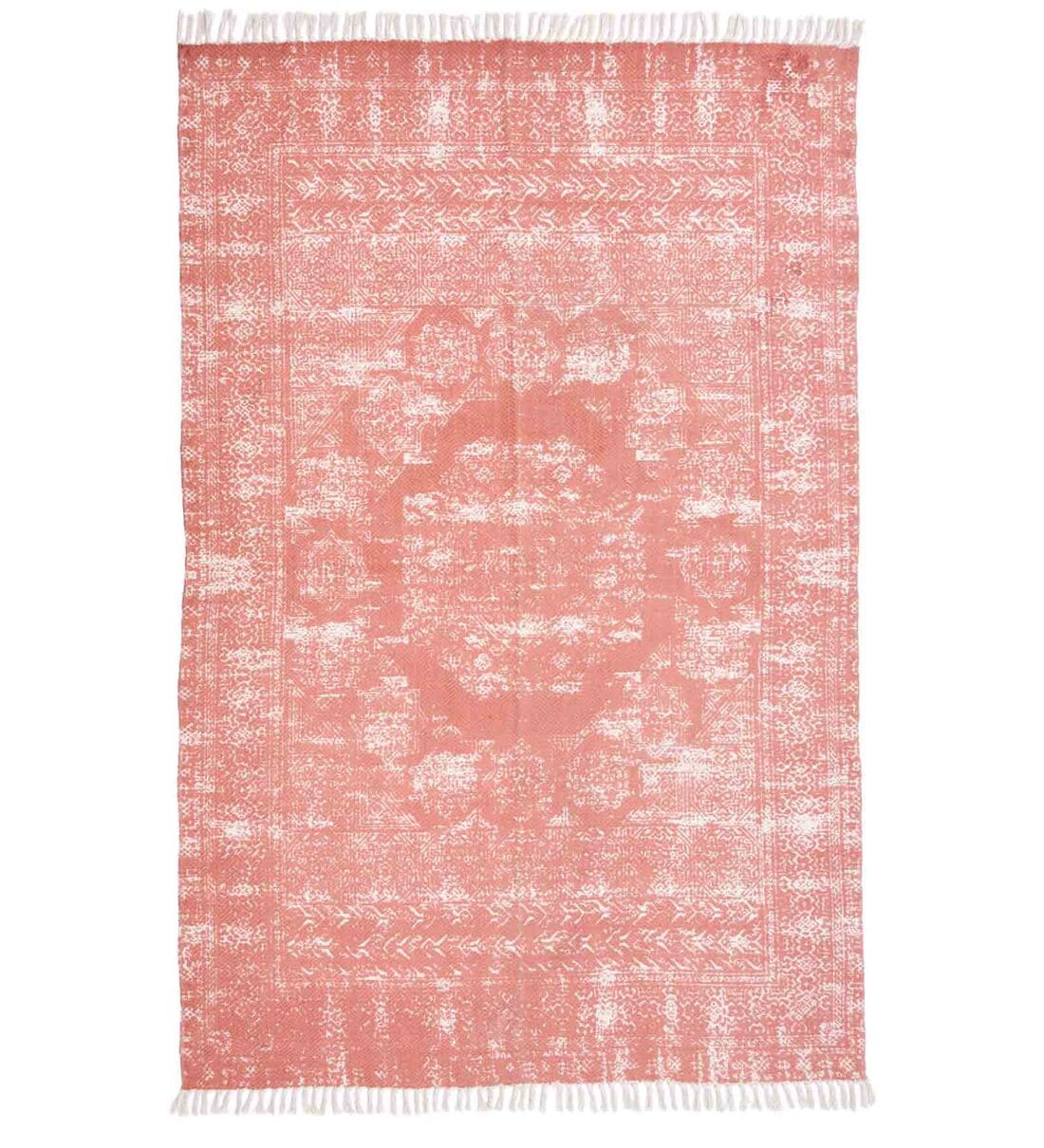 Buy Pink Cotton 5 ft X 8 ft Hand Woven Dhurrie by Art India Online ...