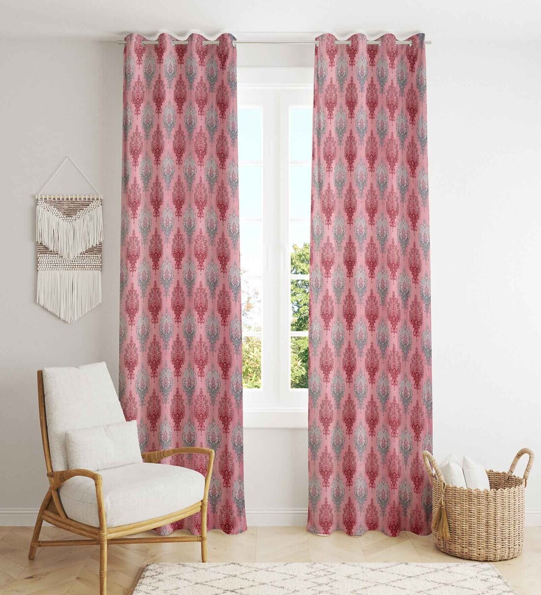 Buy Pink Polyester Arabic Patterns 9ft Blackout Eyelet Door Curtain (2 ...