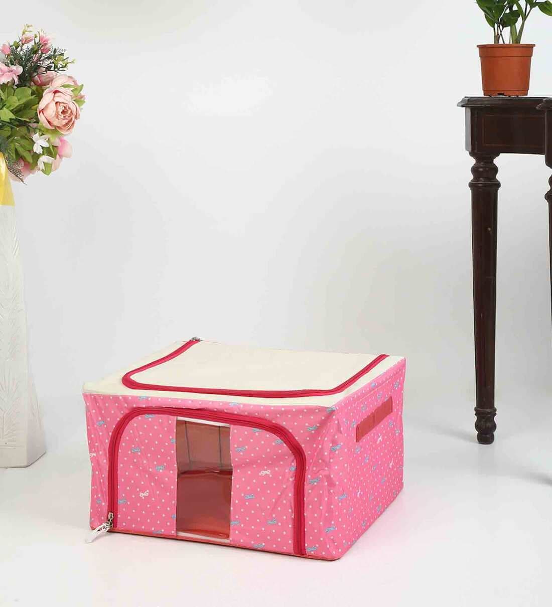 Buy Pink Printed Polyester Foldable Under Bed Storage Organiser by ...