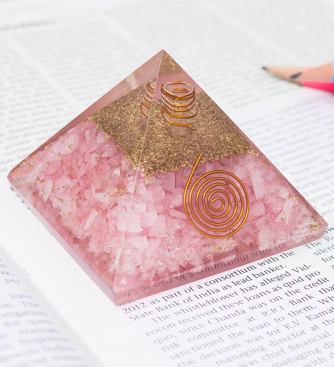 Buy Pink Resin Rose Quartz Crystal Healing Stone Pyramid by Golden ...