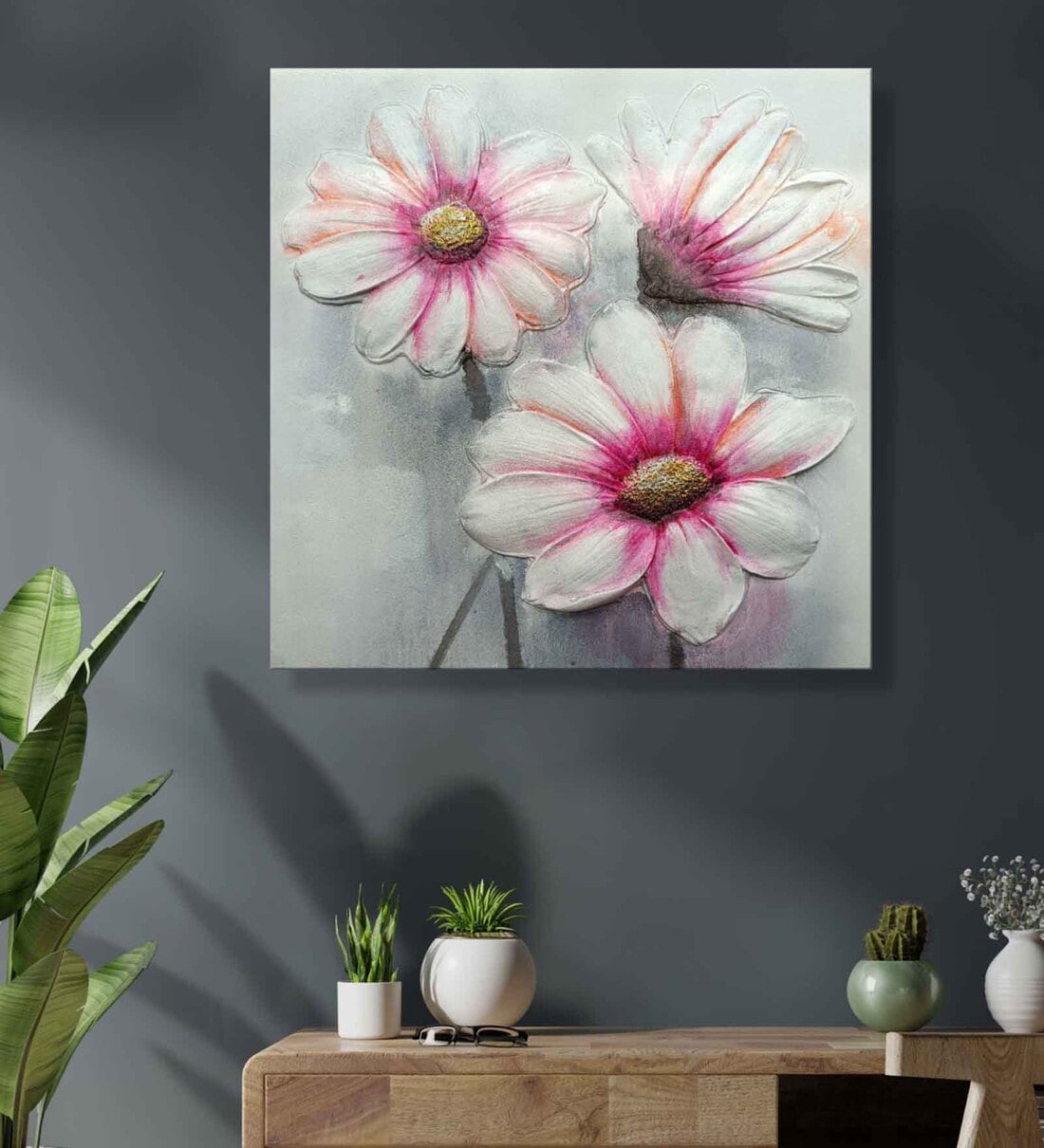 Buy Pink White Pink Floral Wall Embossed Original For Wall Decor ...