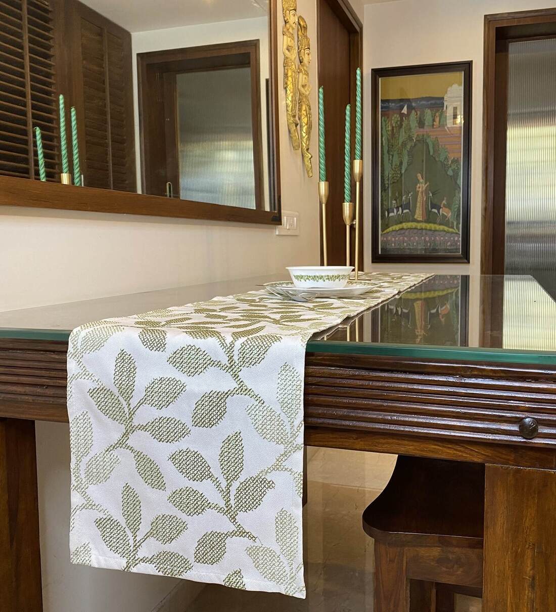Buy Pinnate Olive Cotton (72 x13) Inch Table Runner at 19% OFF by Bells ...