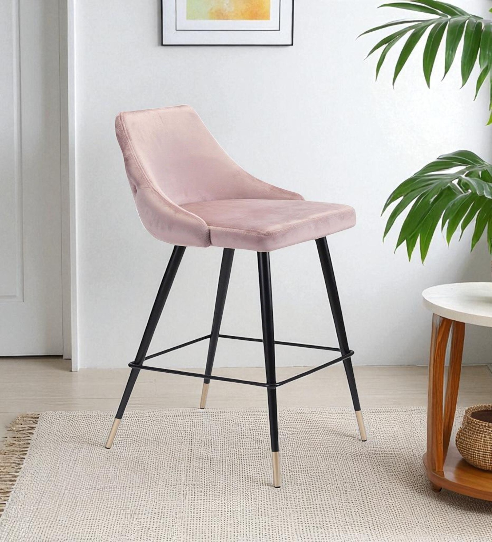Buy Piccolo Modern Blush Pink Velvet Counter Chair with Black Tapered ...
