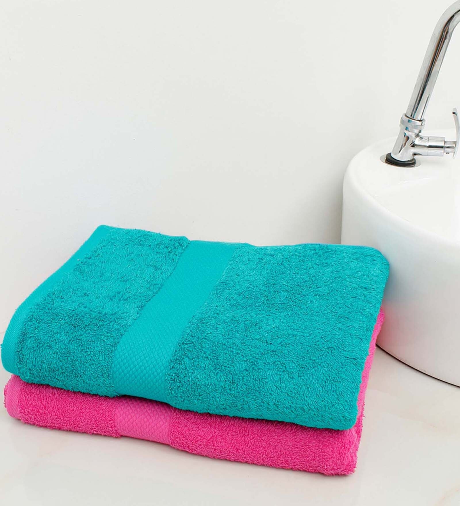 Buy Multicolor Solid 500 GSM 100% Cotton Bath Towels (Set of 2) by AVI ...