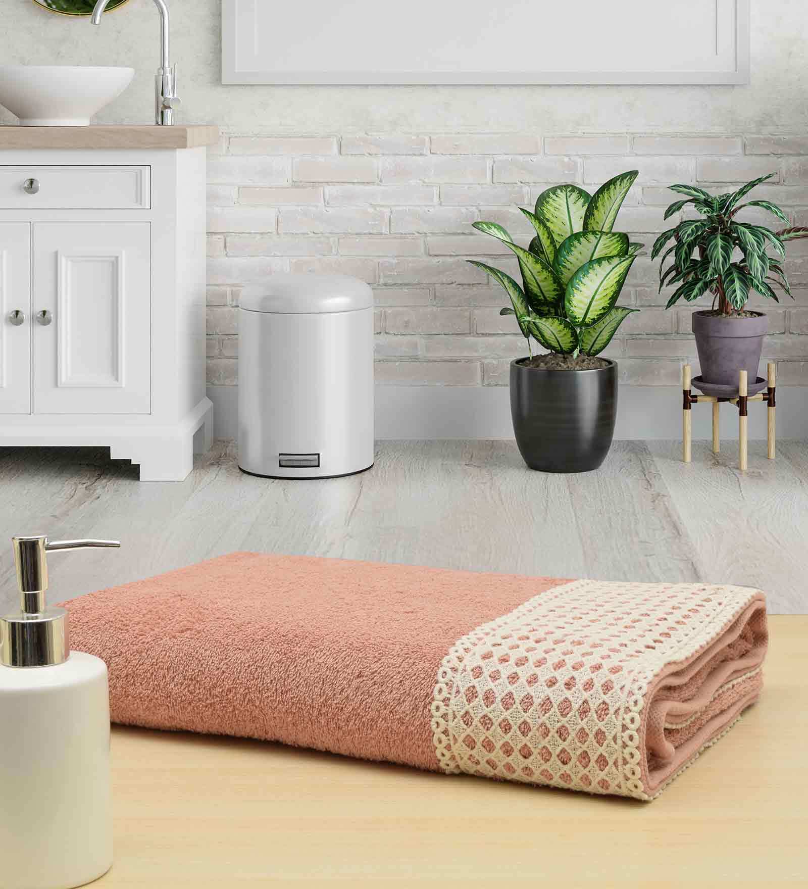 Buy Pink Patterned 450 GSM Cotton Bath Towel at 5% OFF by RANGOLI ...