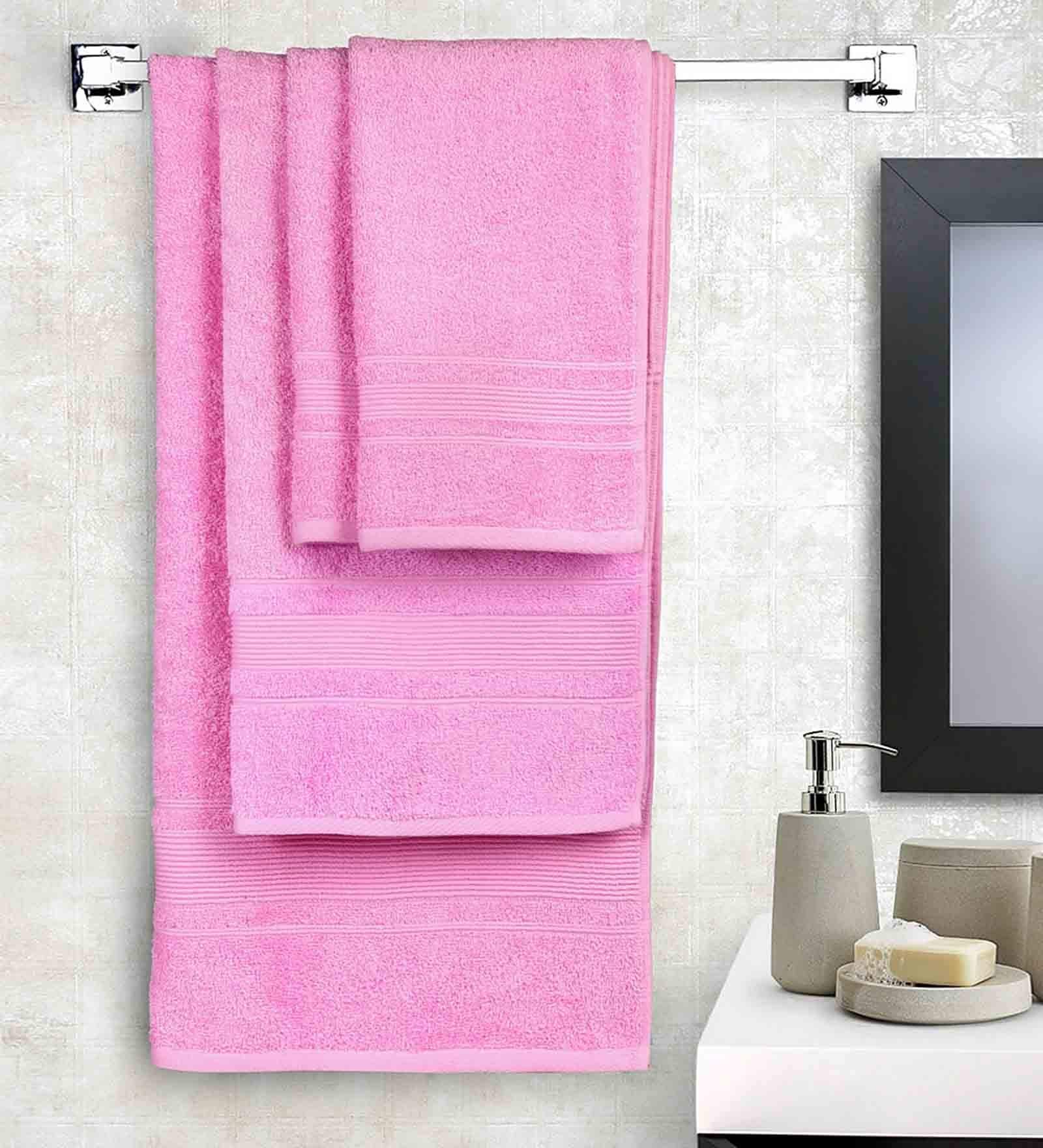 Buy Pink Cotton 500 GSM 4 Piece Bath Towel Sets at 62% OFF by Hosta ...