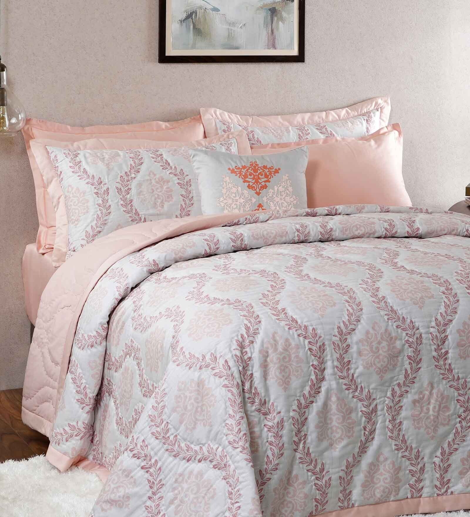 Buy Pink Abstract 145 GSM Cotton 8 Pieces Quilt Set Tranquil Essence ...