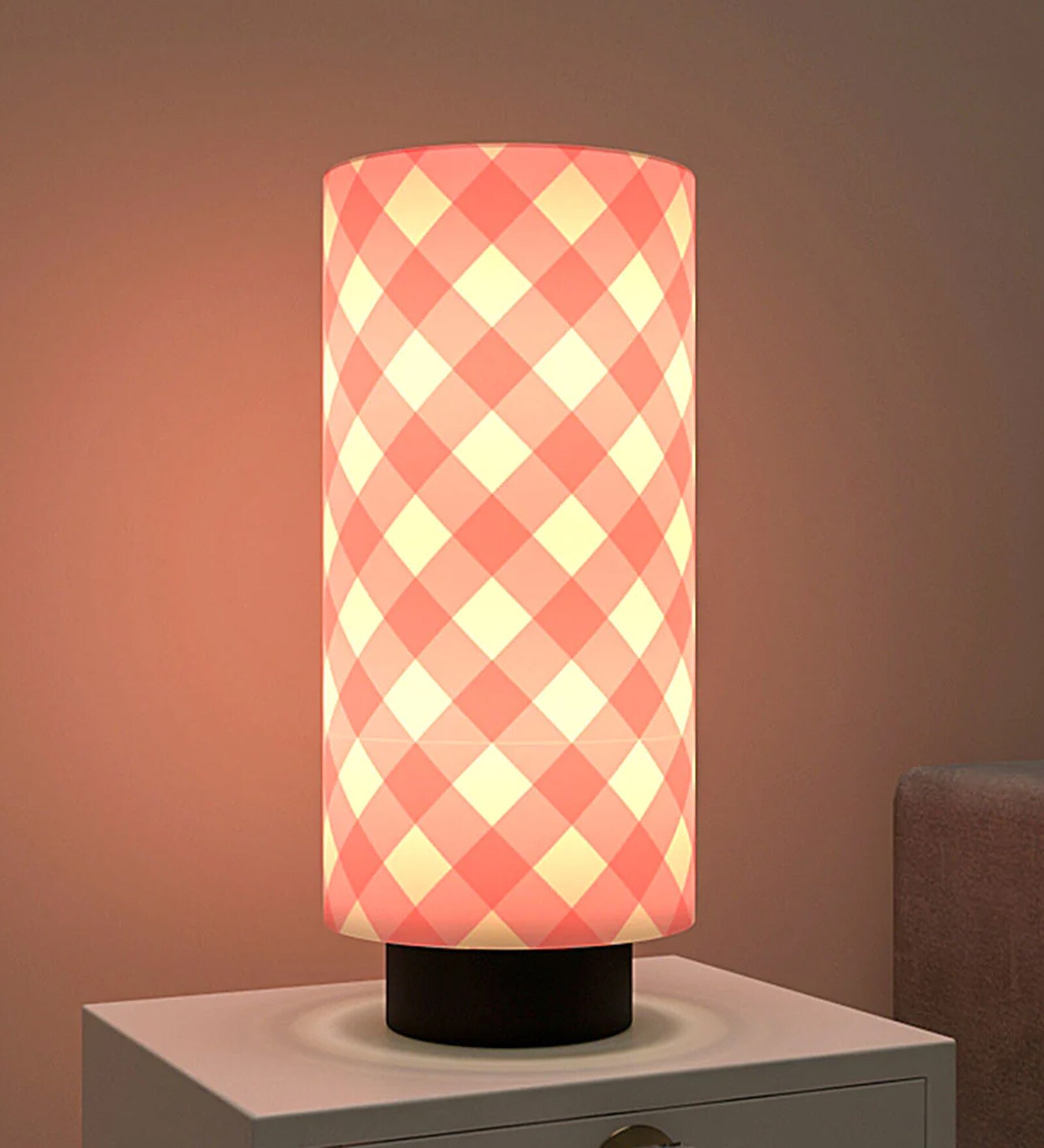 Buy Pink Checks Warm Round Pink Iron & Canvas Table Lamp at 26% OFF by ...