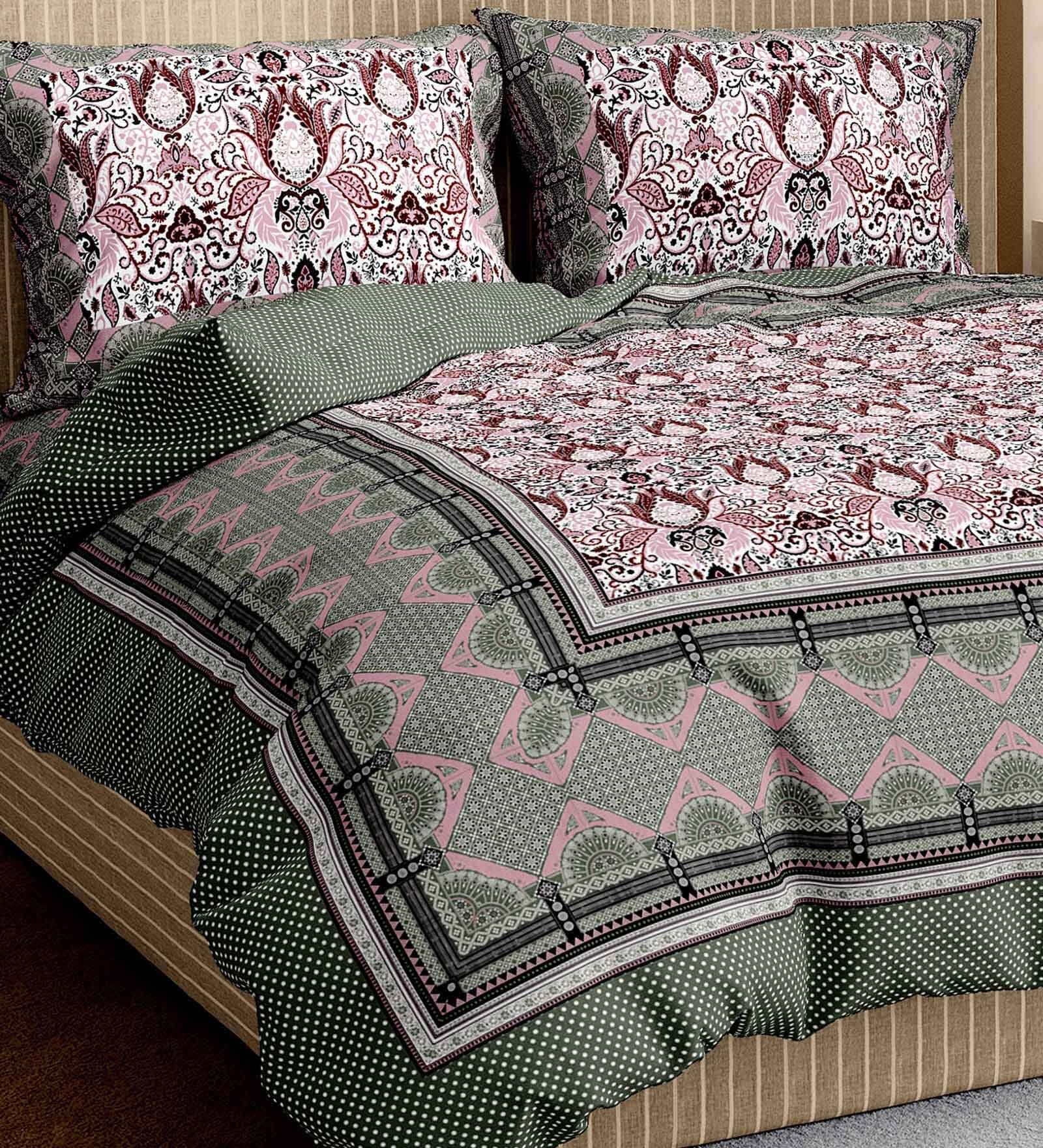 Buy Pink Traditional 350 TC Cotton King Sized Bed Sheets with 2 Pillow ...