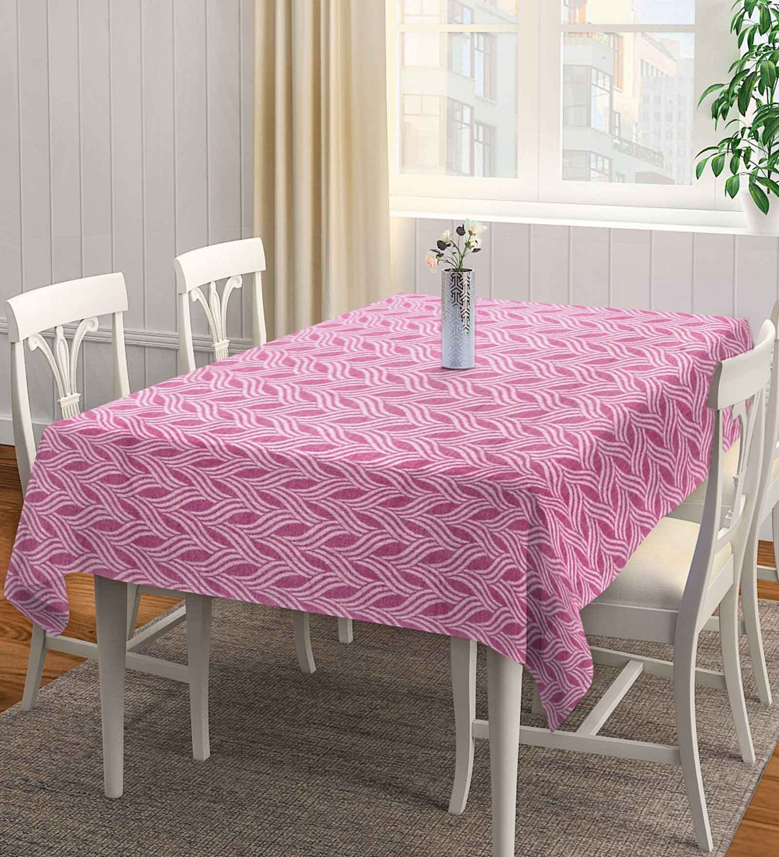 Buy Jacquard Pink Cotton 90X60 Inch Table Cloth By Neudis at 15% OFF by ...