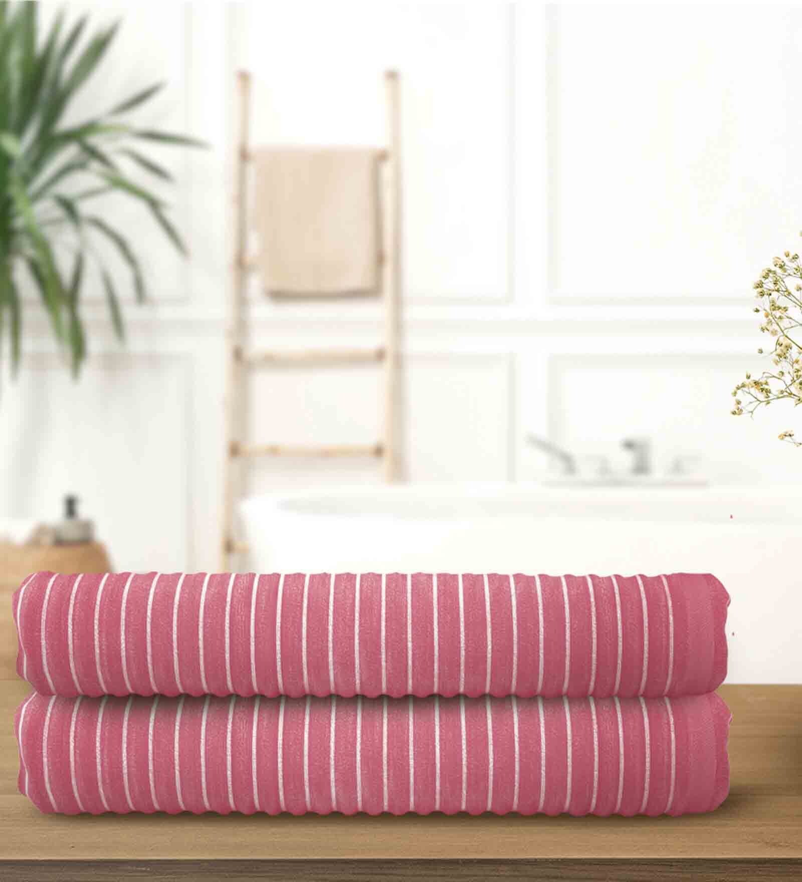 Buy Pink Patterned 500 GSM Cotton Bath Towels (Set of 2) by Sleepyhead ...