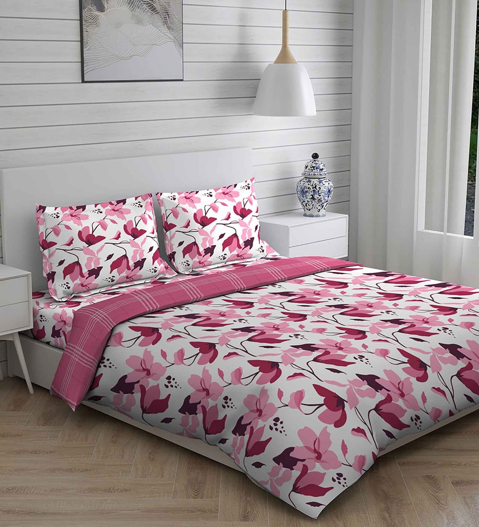 Buy Pink Patterned 144 TC Cotton (Set of 4) Double Bed Bedding Sets at ...