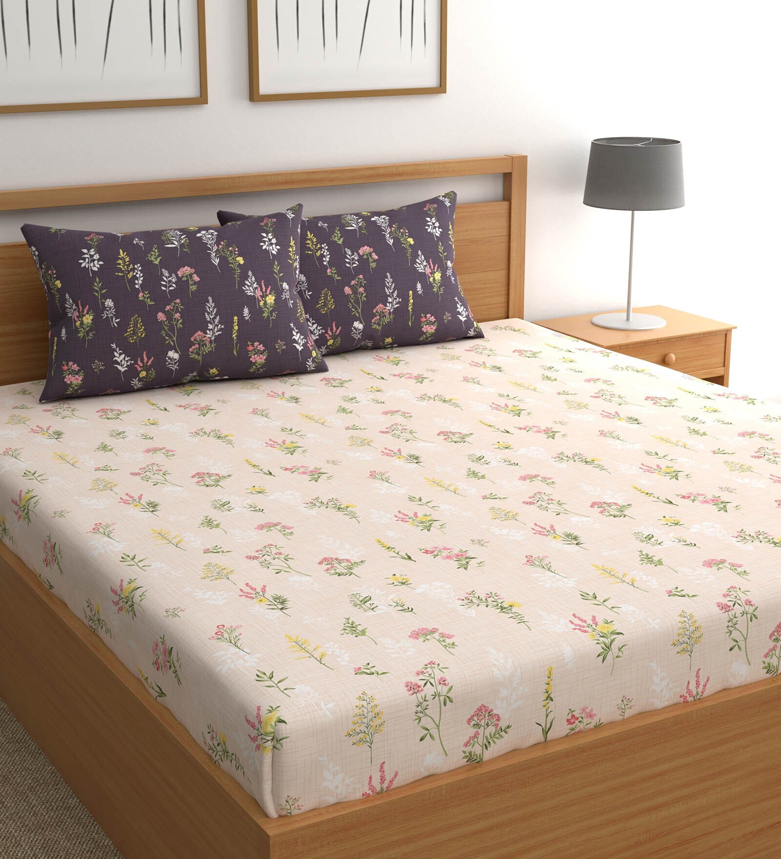 Buy Pink Floral 210 TC Microfiber King Sized Bed Sheets with 2 Pillow ...