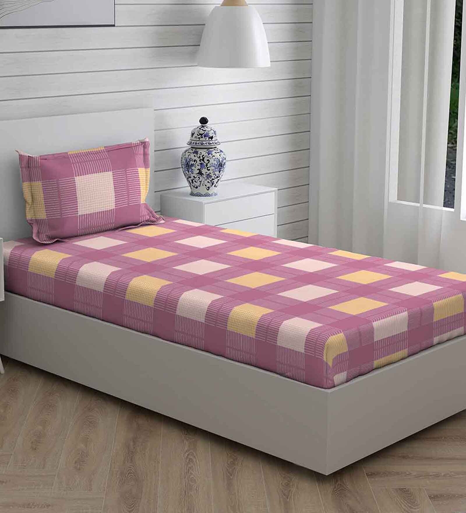 Buy Pink Geometric 225 TC Cotton Single Bed Sized Bed Sheets With 1 ...