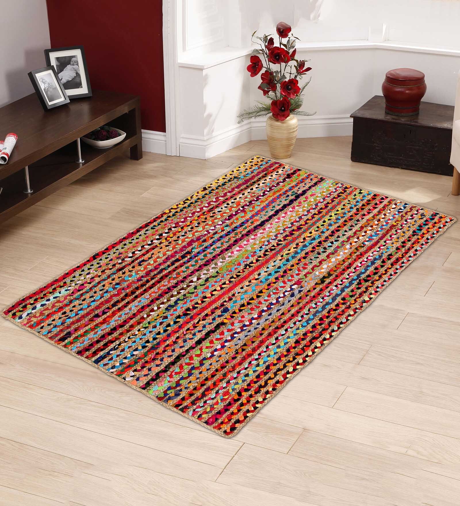 Buy Multicolor Striped Jute 3 ft x 5 ft Hand Woven Carpet at 71% OFF by ...