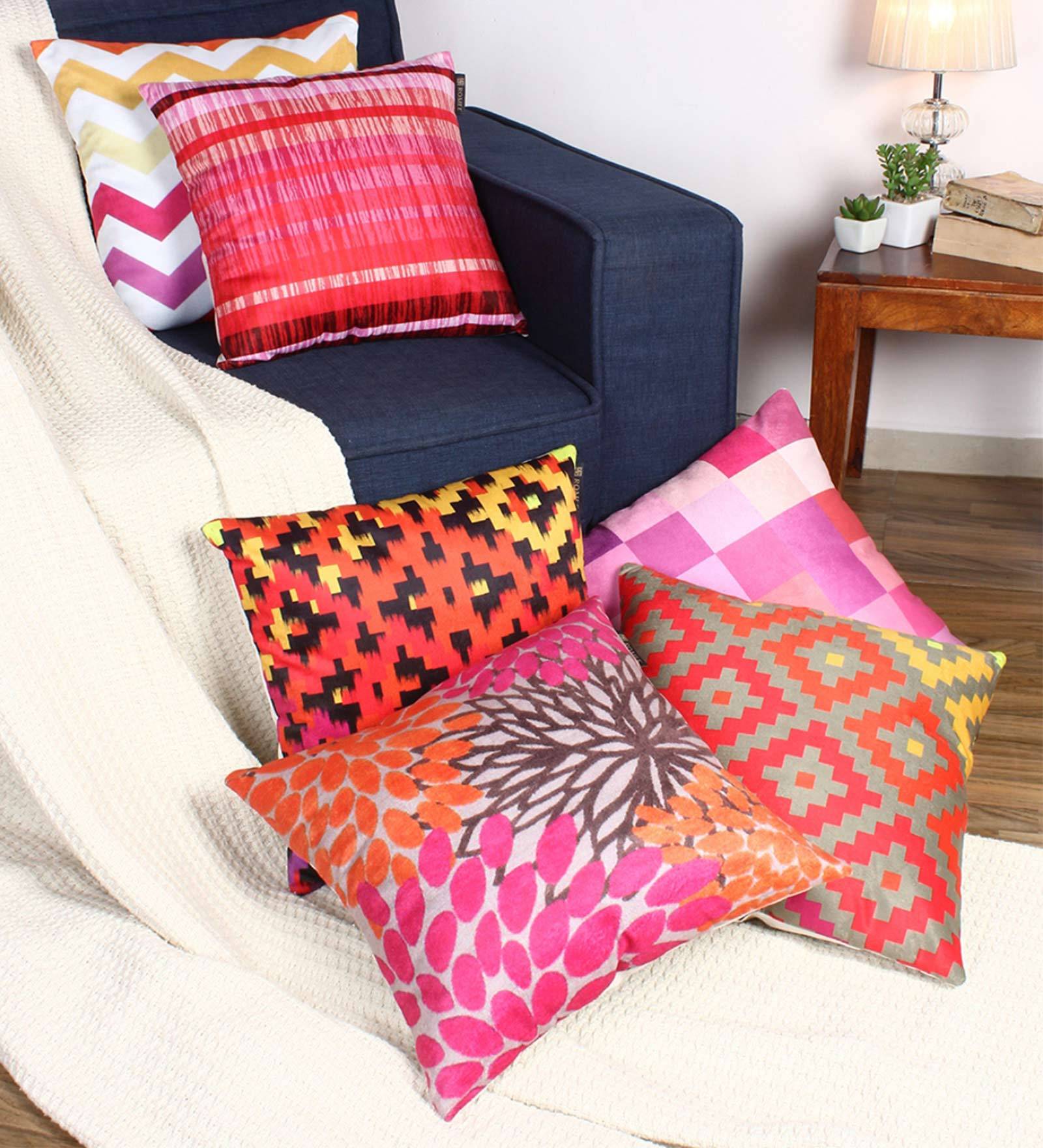 Buy Multicolour Velvet Geometric 16x16 inches Cushion Cover (6Pc) at 69 ...