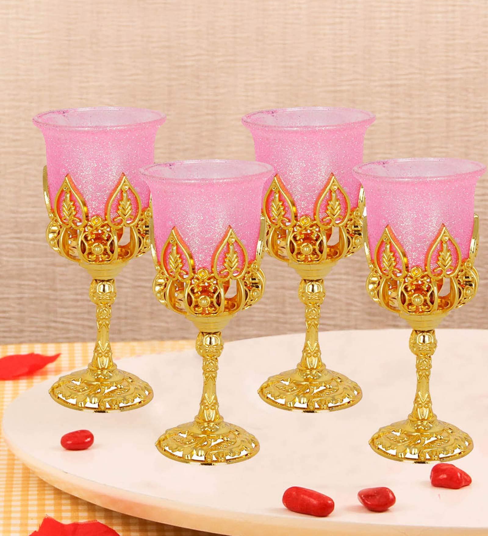 Buy Pink Set Of 4 Votive Tealight With Stand Glass Candle Holder at 38% ...