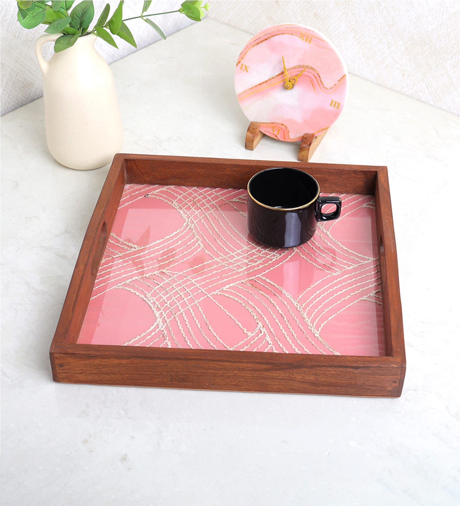 Buy Chic Pink Handcrafted Wood & PVC Serving Trays at 11% OFF by POSH N ...