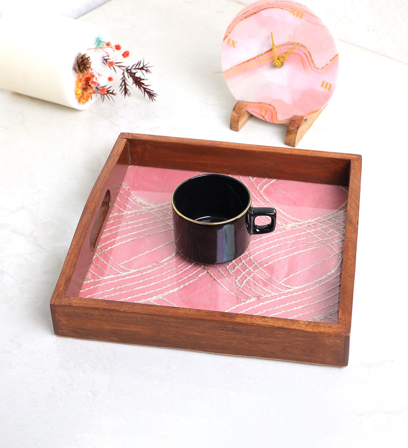 Buy Snazzy Pink Handcrafted Wood & PVC Serving Trays at 10% OFF by POSH ...