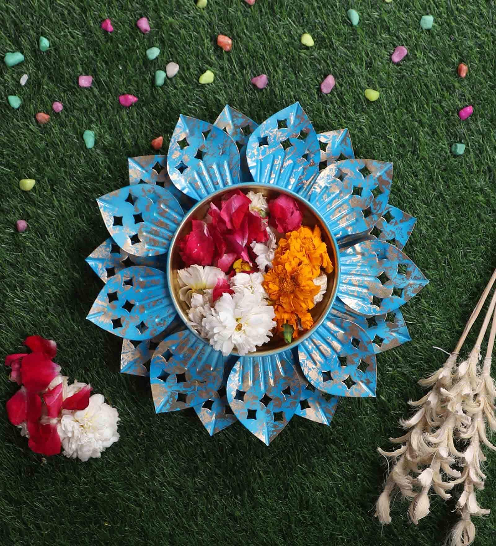 Buy Blue Flower Cut Urli at 31% OFF by Amaya Decors | Pepperfry