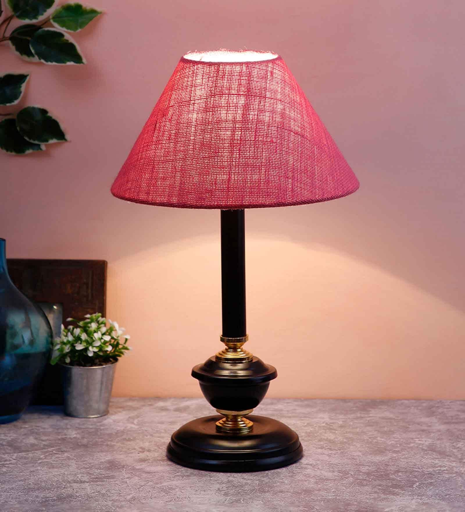 Buy Pink Jute table lamp with black base at 51% OFF by New Era | Pepperfry