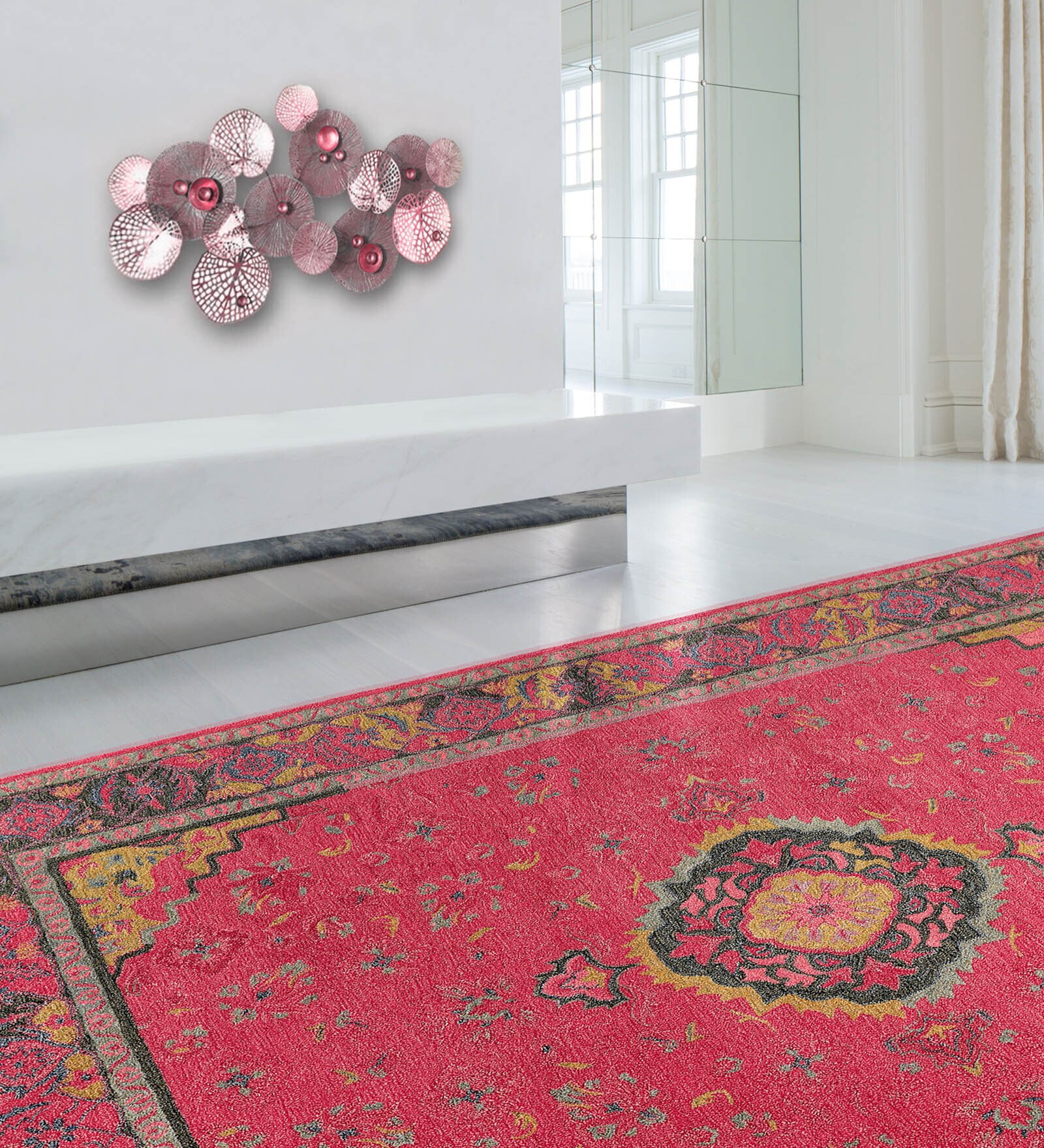 Buy Pink Persian Wool 6 ft x 9 ft Hand Tufted Carpet by QAALEEN at 17% ...