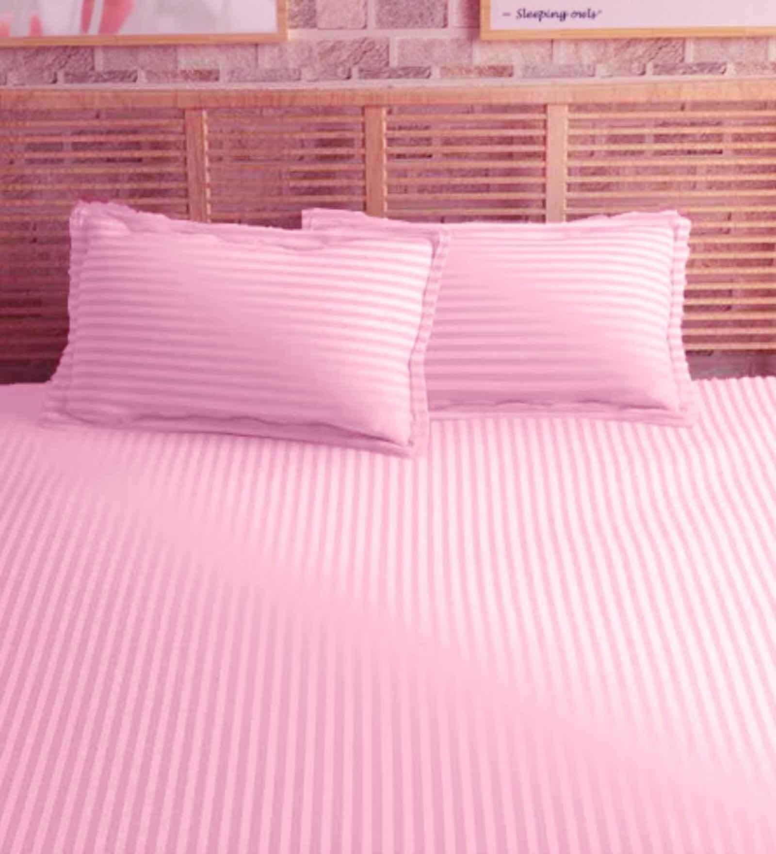 Buy Pink Striped 210TC Cotton 17 x 27 Inches Pillow Covers (Set of 2 ...