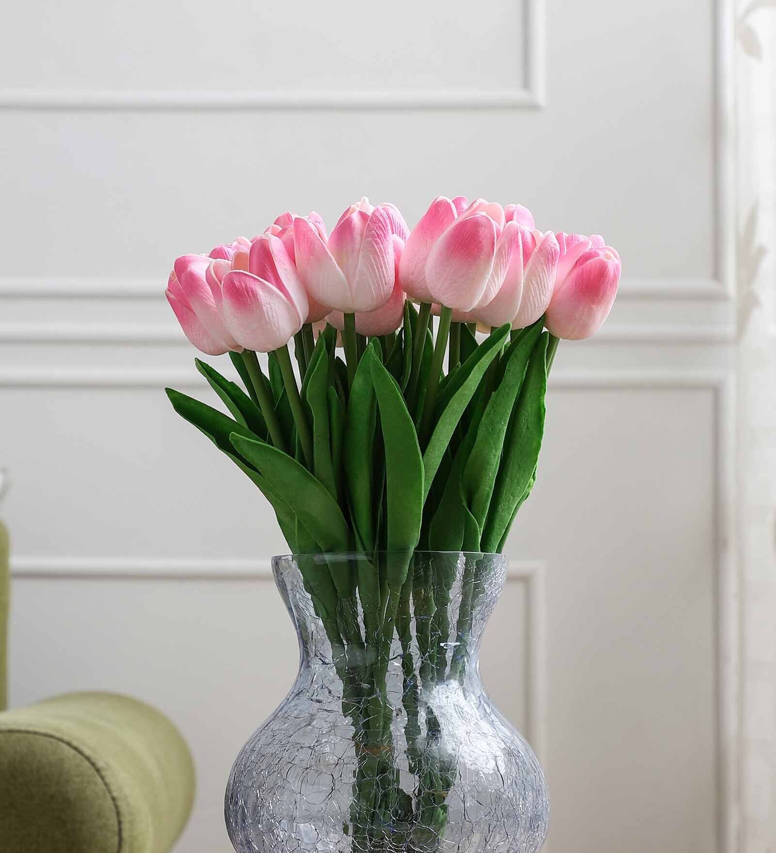 Buy Pink Plastic Artificial Tulip Flower Without Pot, Set of 10 by ...