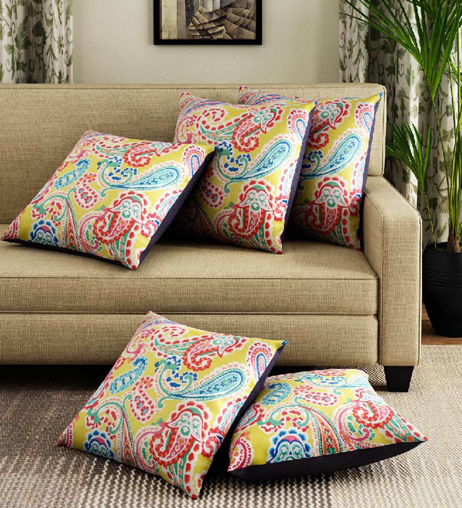 Buy Polyester Traditional Pattern 12x12 Inch Cushion Covers (Set Of 5 ...