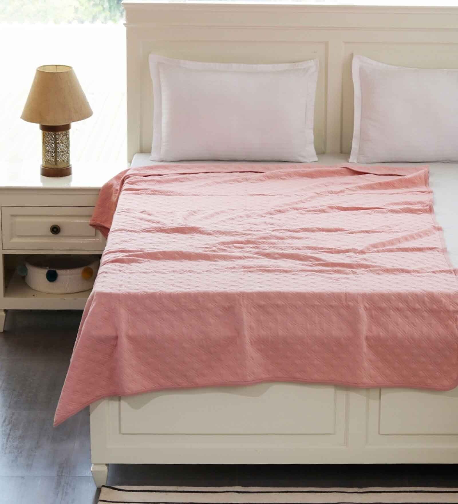 Buy Pink Polyster Solid 120 Gsm Single Bed Quilts By Pluchi at 100% OFF ...