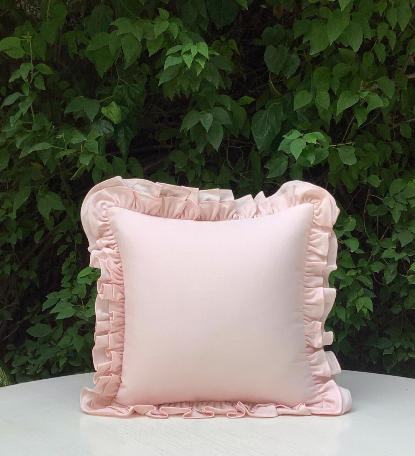 Buy Pink Ruffled Cotton Solid 16x16 inches Cushion Cover by Studio ...