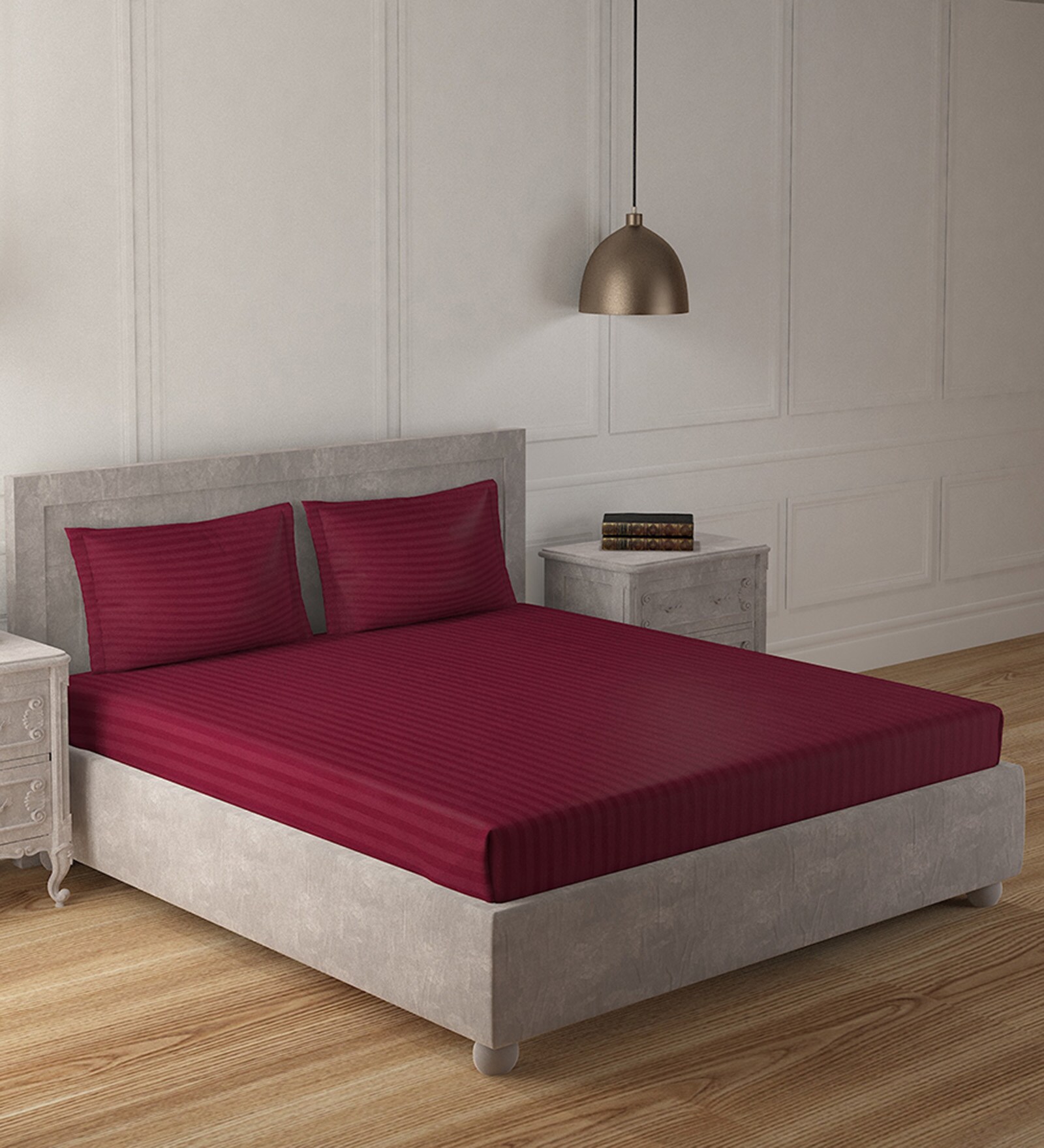 Buy Maroon Solid 210 TC 100% Cotton Queen Sized Bed Sheets with 2 ...