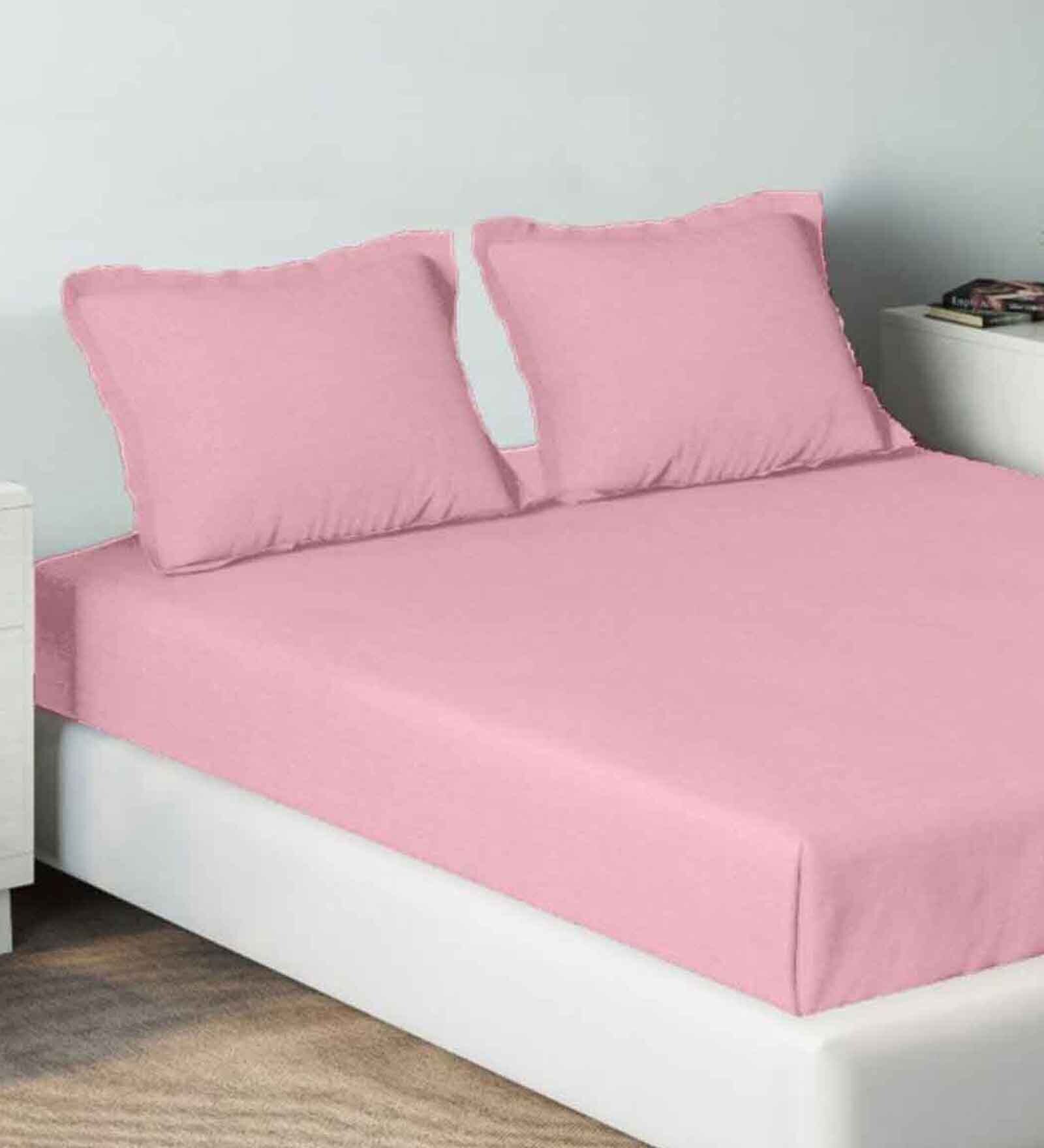 Buy Pink Plain Solid 210TC Cotton 17 x 27 Inches Pillow Covers (Set of ...