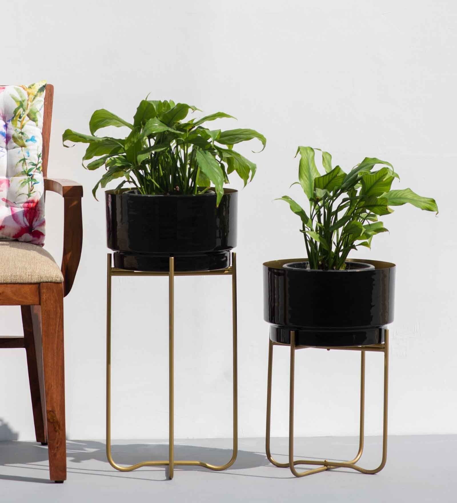 Buy Pitch Black Enamel Planters Set Of 2 at 33% OFF by The Decor Remedy ...