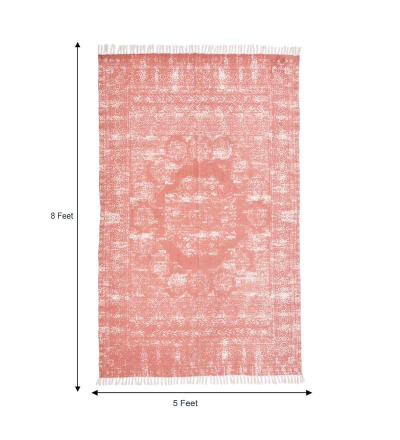Buy Pink Cotton 5 ft X 8 ft Hand Woven Dhurrie by Art India Online ...