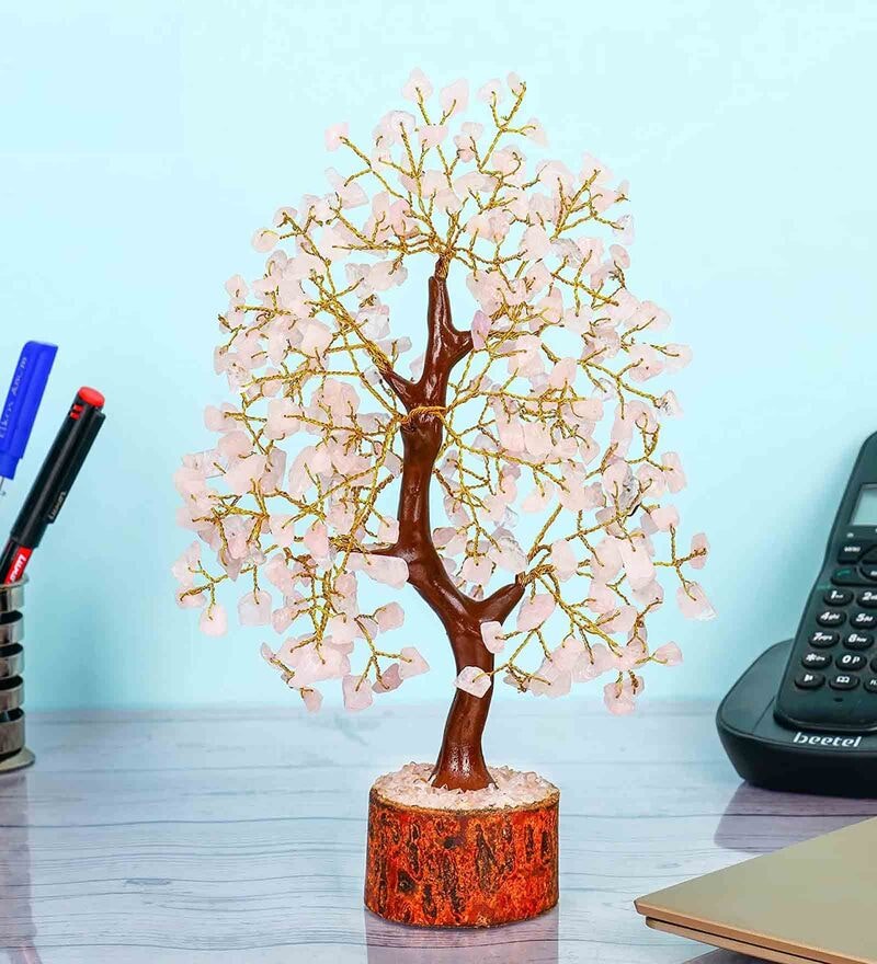 Buy Pink Quartz Stone Fortune Crystal Tree Showpiece by Muren Online ...