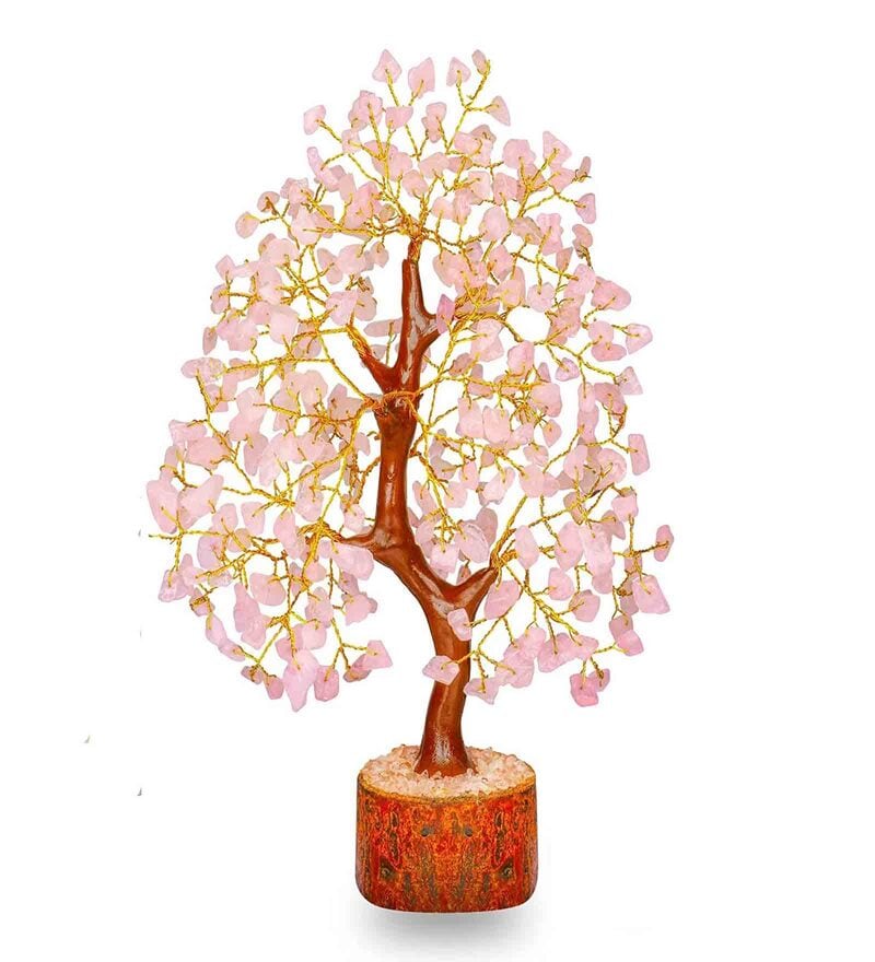 Buy Pink Quartz Stone Fortune Crystal Tree Showpiece by Muren Online ...